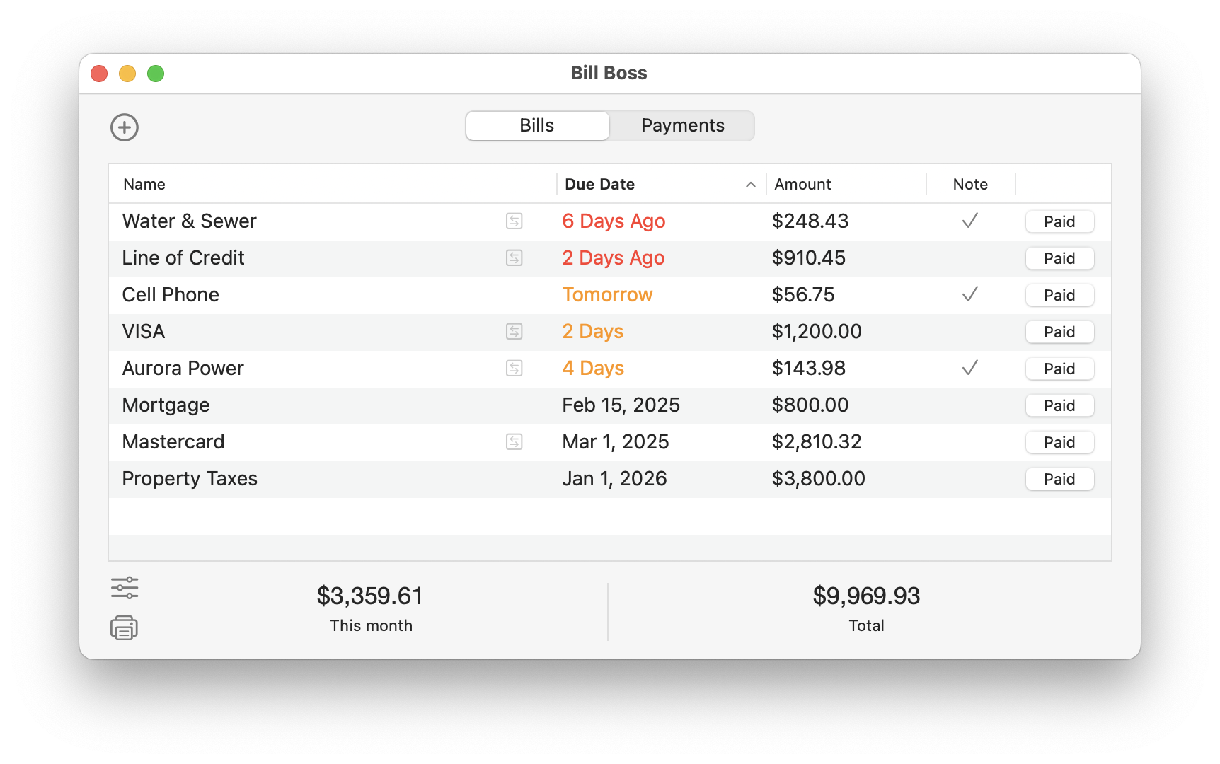 Bill Boss - Keep track of bills & payments on your Mac